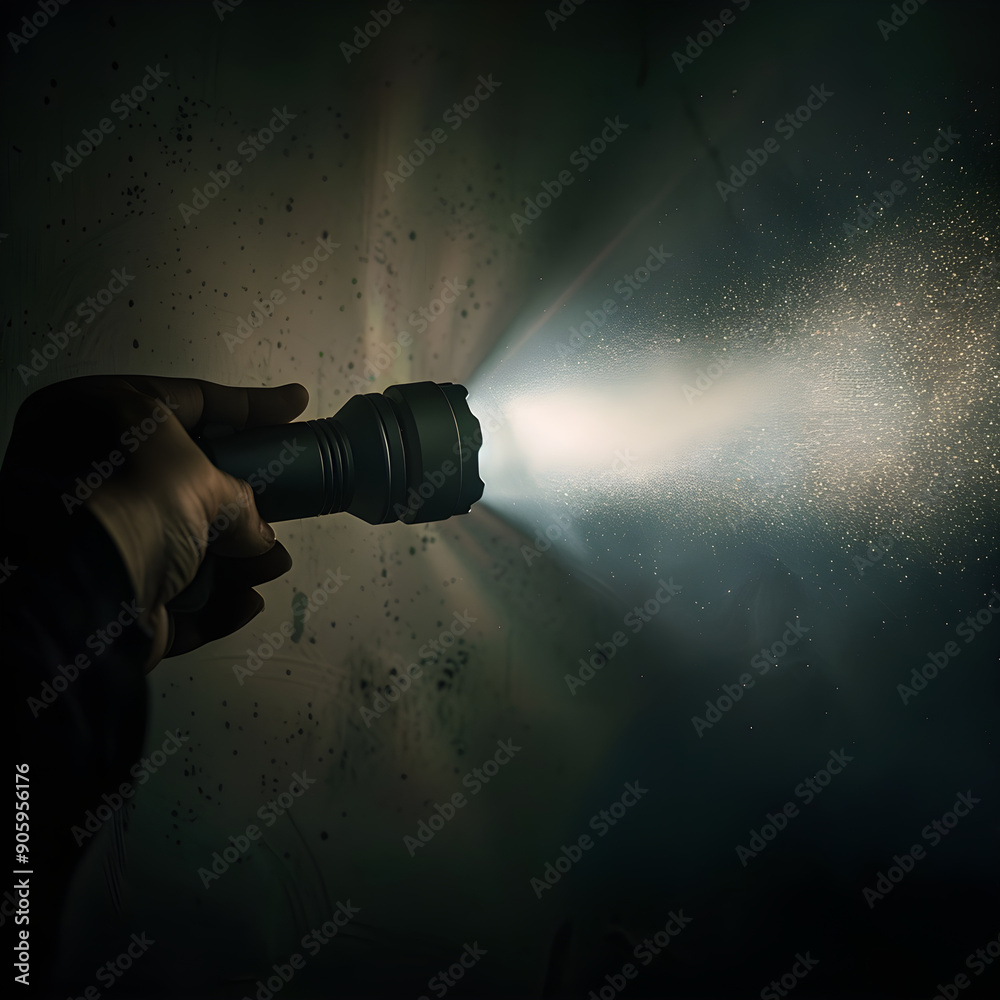 Focused Beam of Light from a Flashlight Held in Hand Illuminating a ...