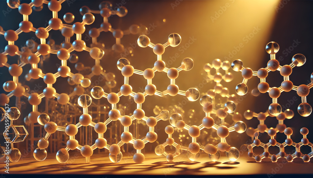 A claymation-style 3D rendering of transparent molecules displayed at ...