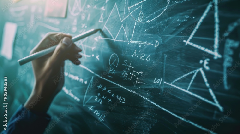 Algebra handwritten on a school blackboard, with complicated ...