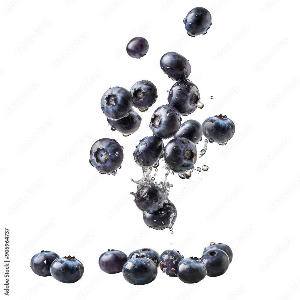 Blueberries in Motion: A cluster of plump blueberries bursts through ...