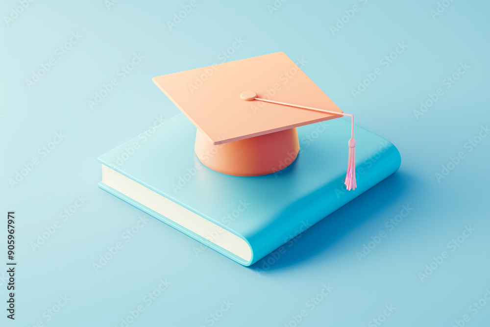 Minimal background for online education concept. A blue book with a ...