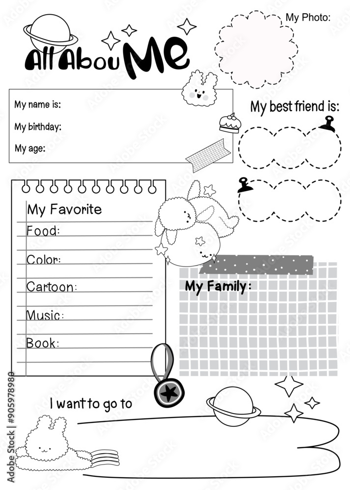 Vetor de set of design elements, back to school, Cute All about me ...