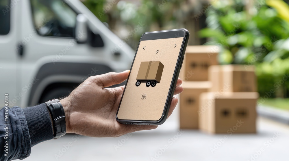 Efficient Delivery Service App Interface Being Utilized by Courier for ...