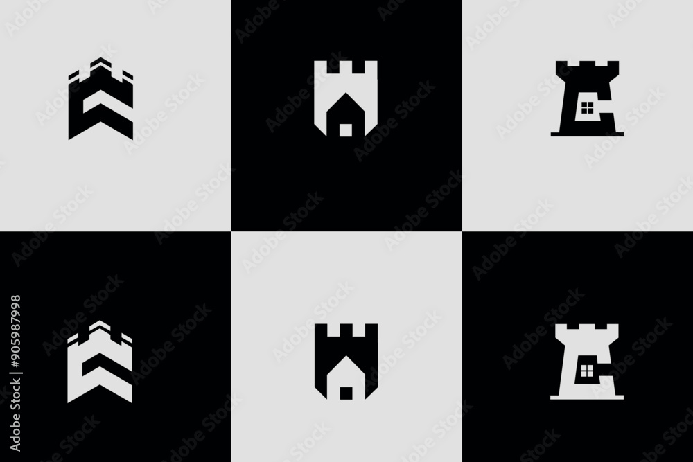 Vector illustration of abstract letter c castle logo design template ...