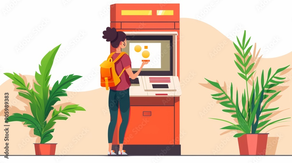 Cartoon vector person depositing money into an ATM Stock Illustration ...