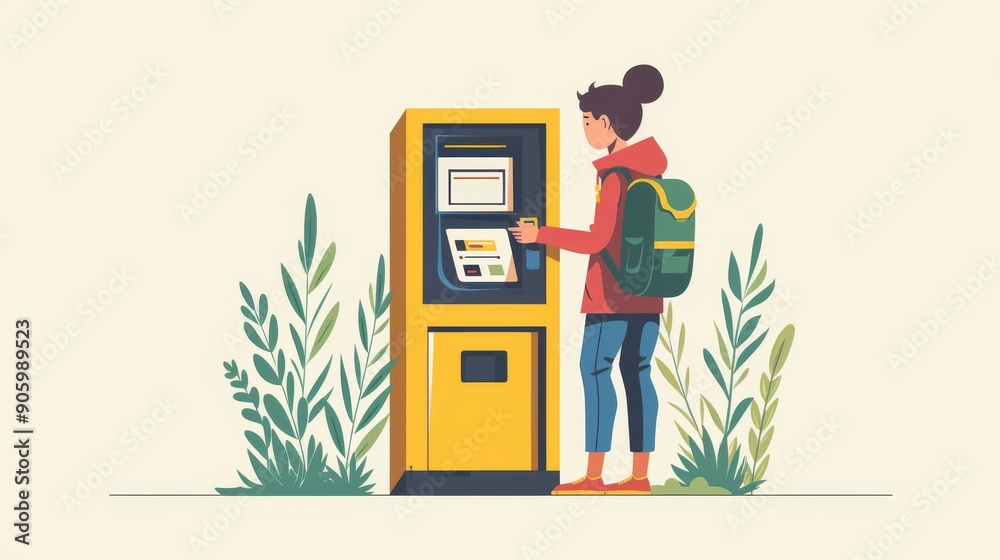 Cartoon vector person depositing money into an ATM Stock Illustration ...