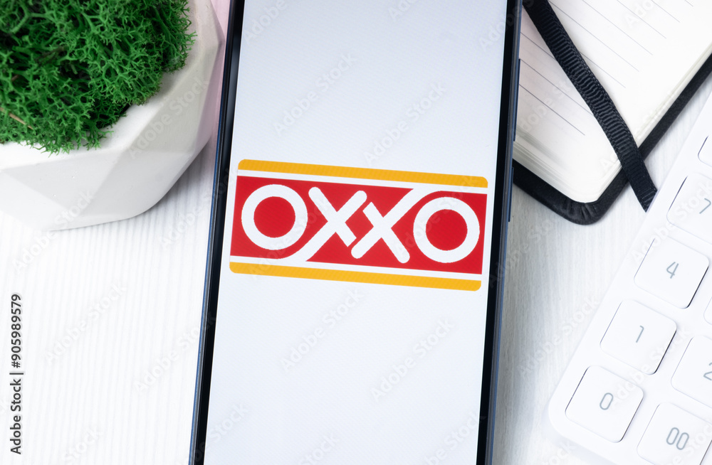 New York, USA - 1 August 2024: OXXO Logo on Phone Screen, Company Icon ...