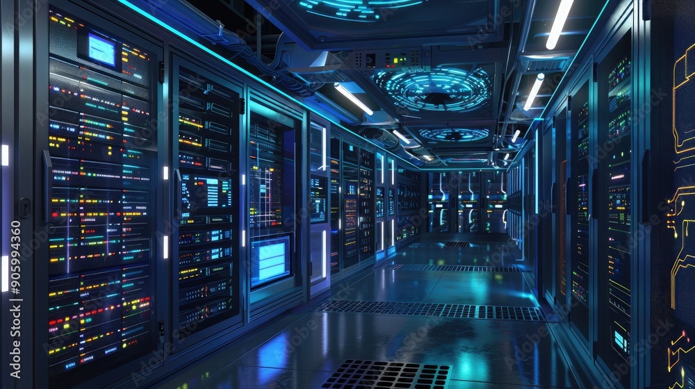 Secure server room protected by an AI-powered surveillance system ...