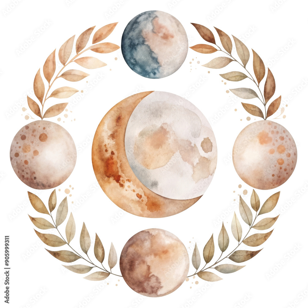 Boho Watercolor Moon Phases Clipart, Mystical Design in Neutral Shades ...
