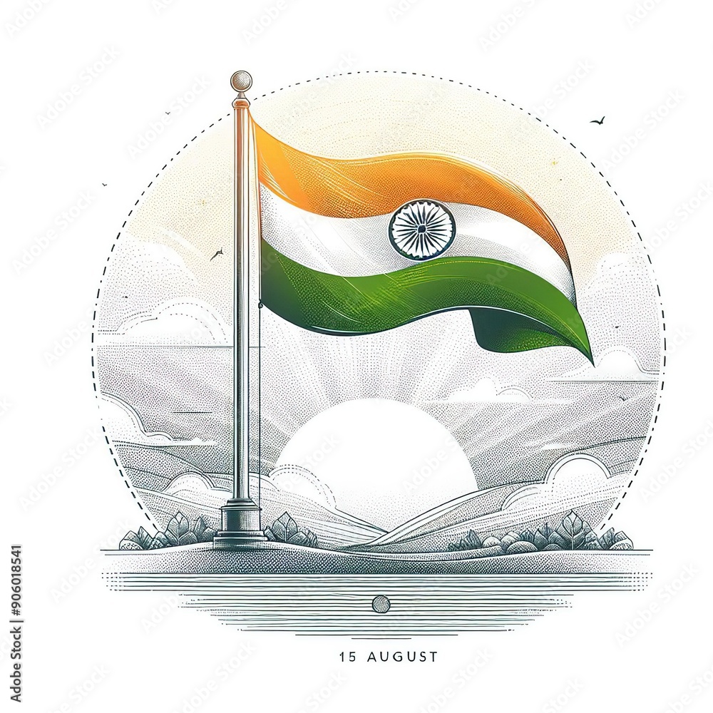 ภาพประกอบสต็อก Happy Independence day India, Vector illustration, hindi ...