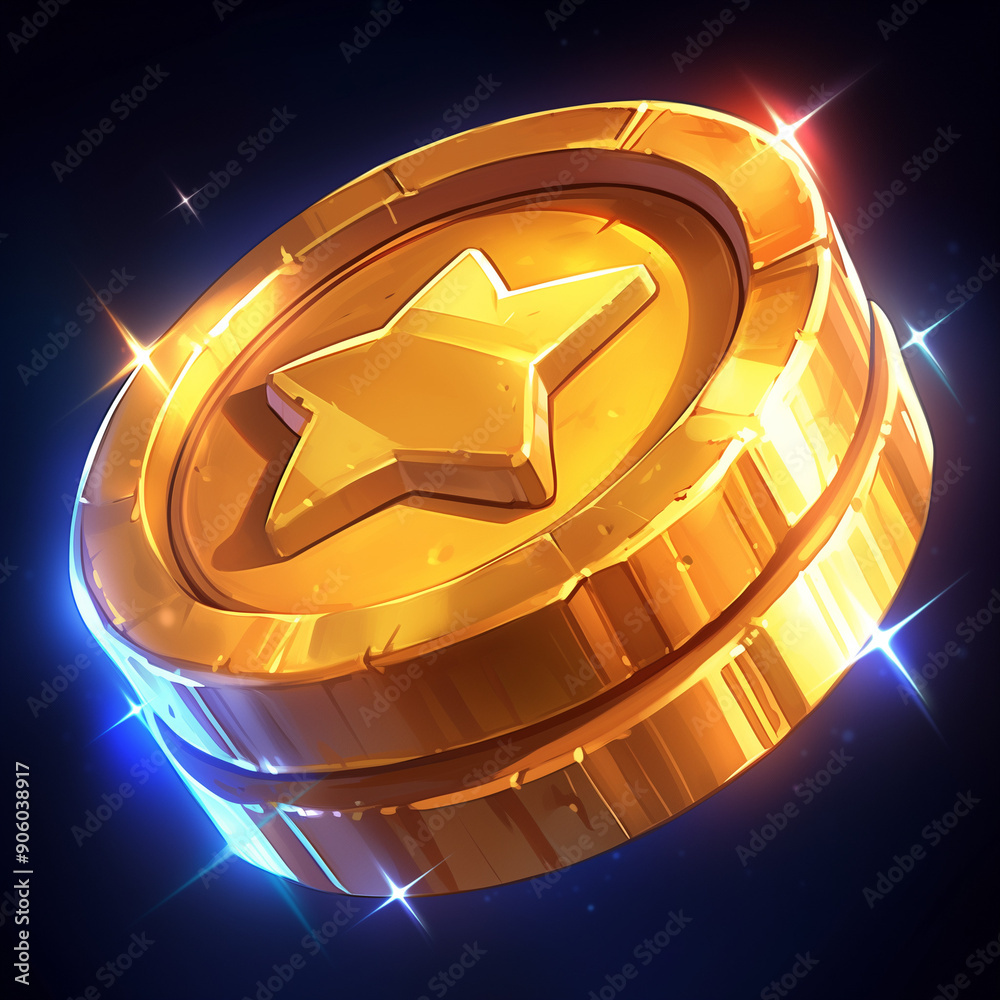 Shining Gold Coin with Star Emblem and Sparkling Effects Radiant Gold ...