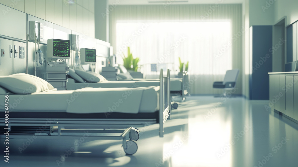 modern hospital hallway with smooth, shiny floors and stylish lighting ...