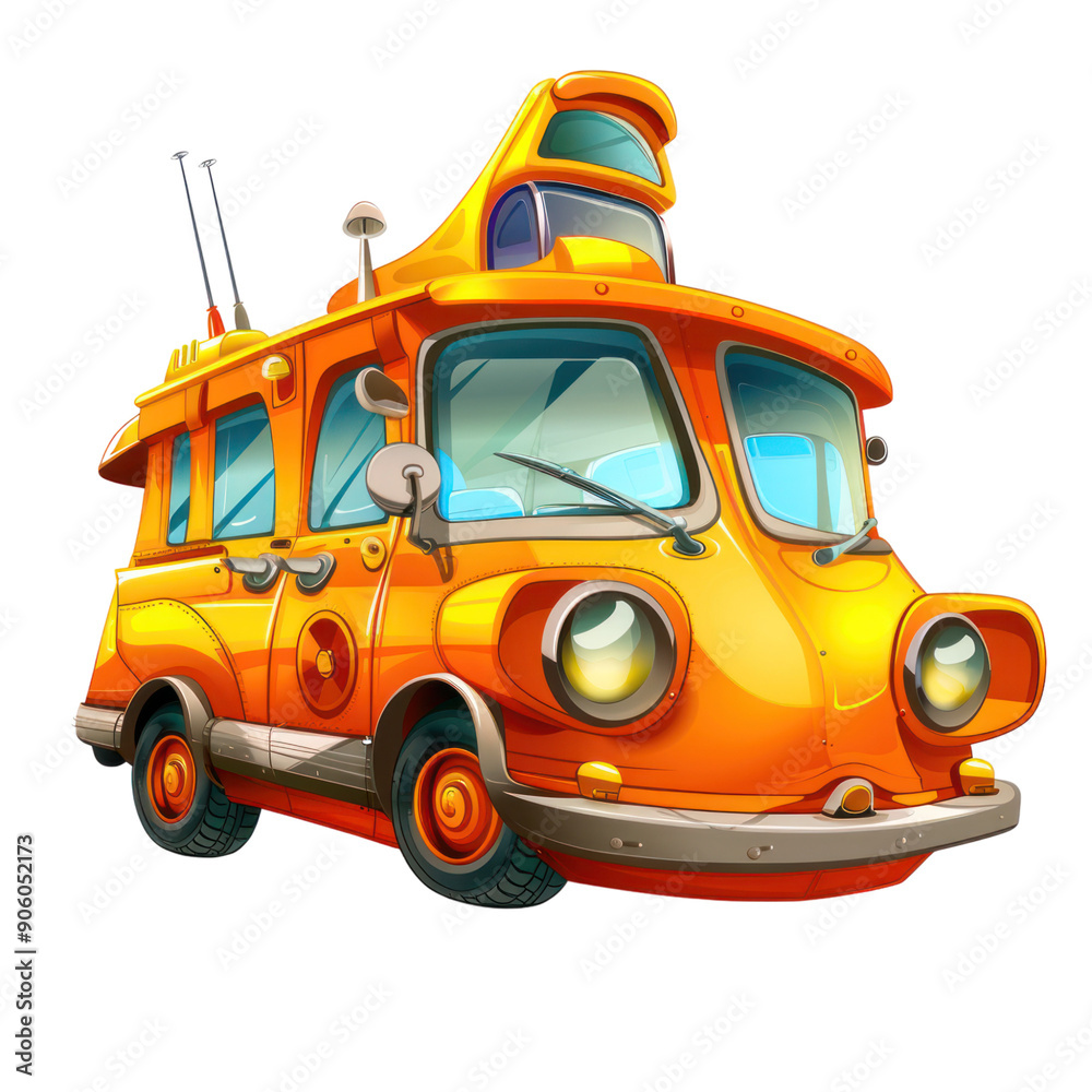 This vibrant cartoon illustration showcases a cruiser motorcycle on a ...