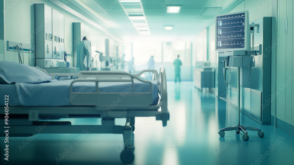 modern hospital hallway with smooth, shiny floors and stylish lighting ...