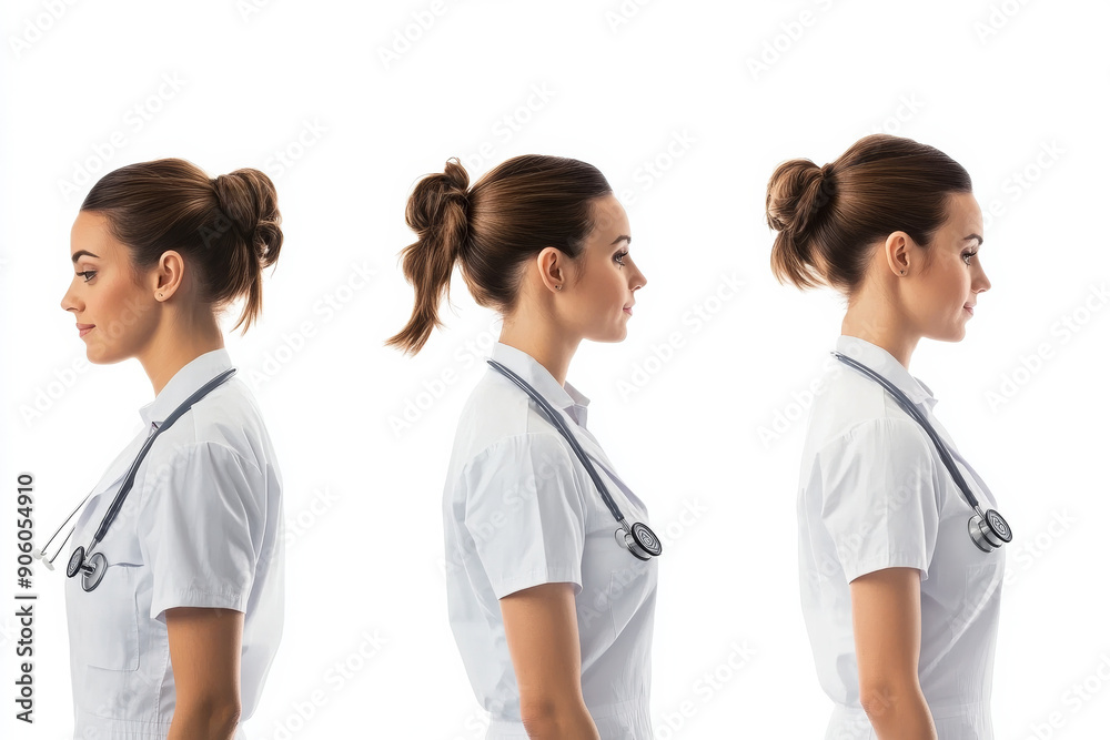 young women doctor wearing white apron and statoscope on the shoulder ...