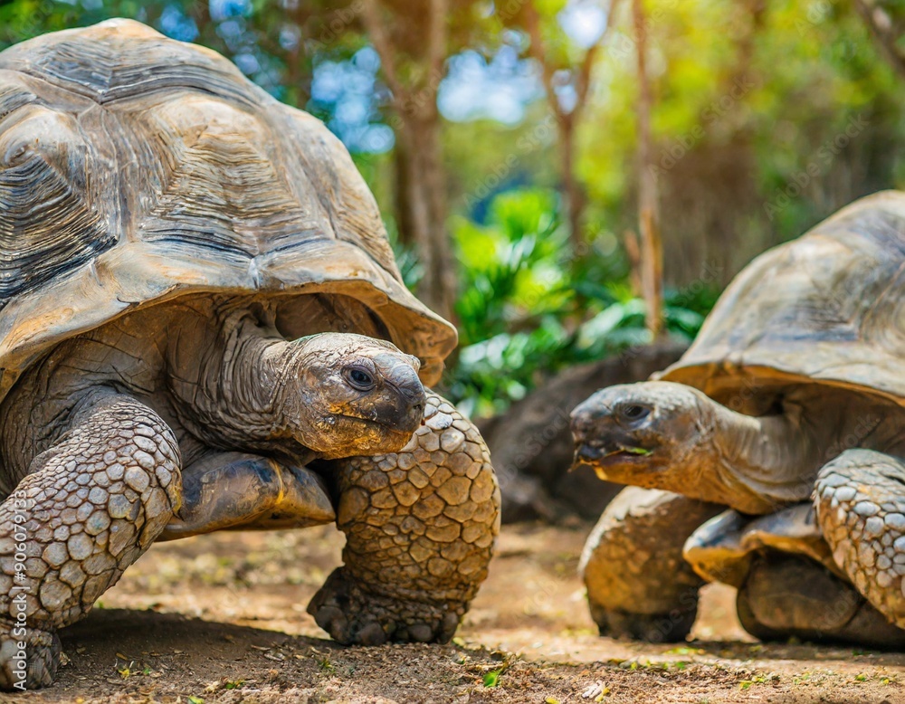 Couple of Aldabra giant tortoises endemic species - one of the largest ...