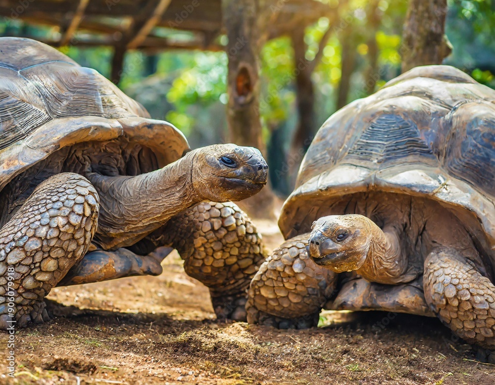 Couple of Aldabra giant tortoises endemic species - one of the largest ...
