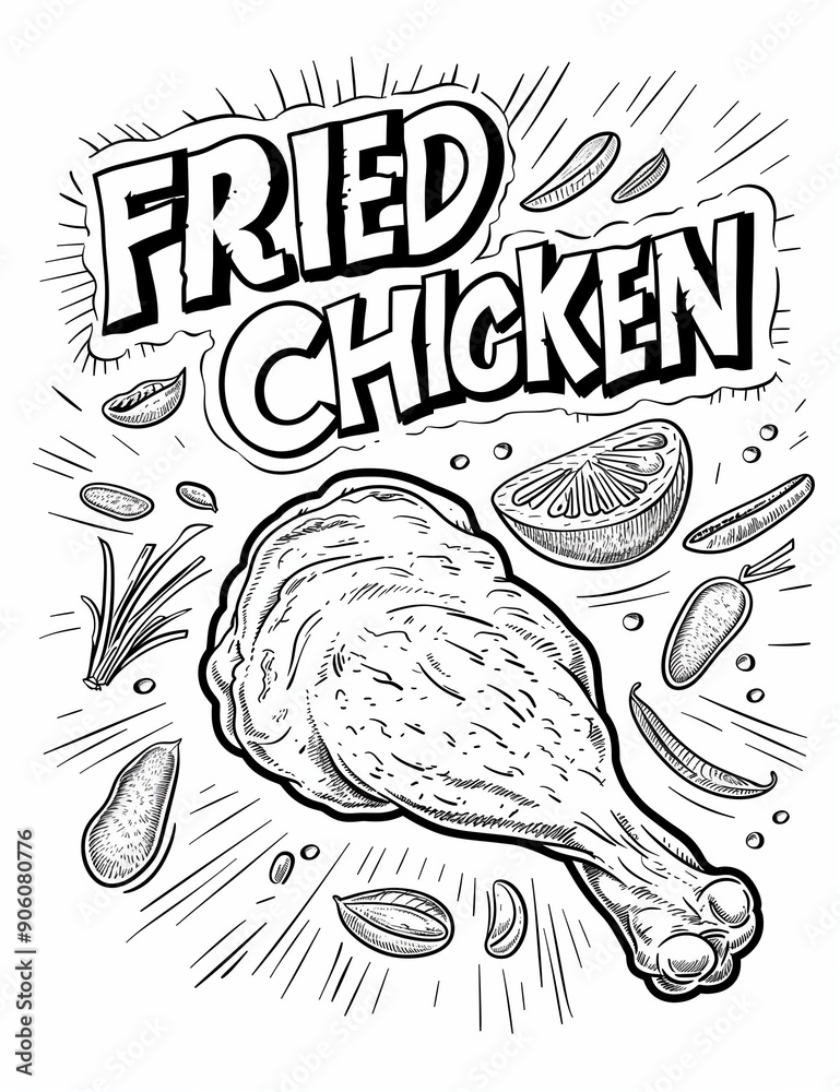 Fried Chicken Illustration: Fun Coloring Pages for Everyone - Simple ...