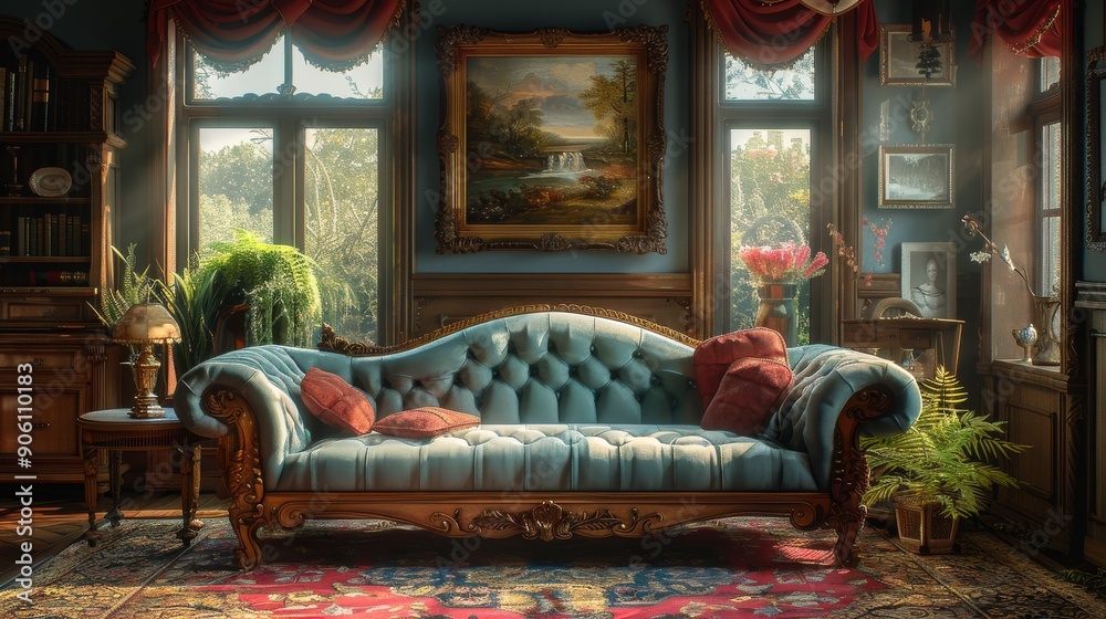 Background: The Victorian wallpaper features ornate, antique designs ...