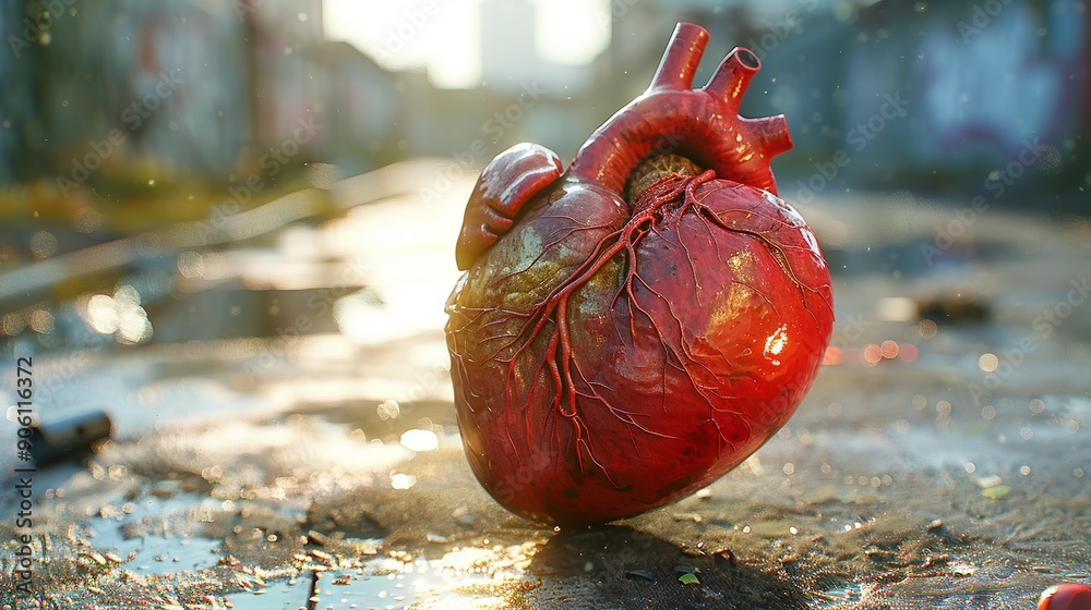 Detailed anatomical model of a human heart with intricate veins and ...
