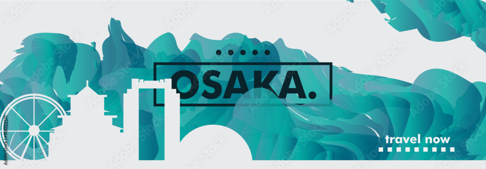 Osaka city banner with skyline, cityscape, landmark. Japan travel ...