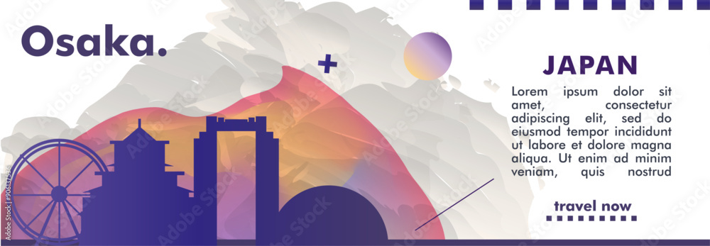 Osaka city banner with skyline, cityscape, landmark. Japan travel ...