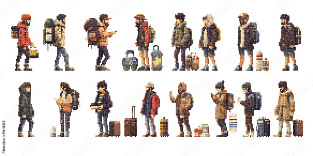 pixel art set of characters, people, isolated on white png transparent ...
