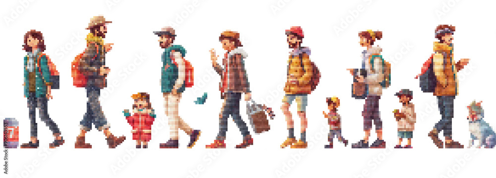 pixel art set of characters, people, isolated on white png transparent ...