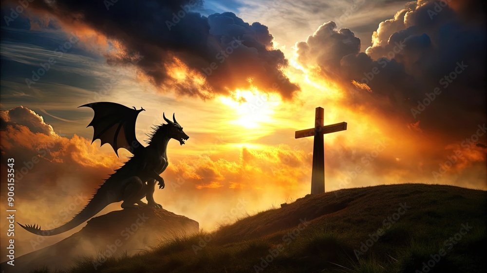 Silhouette of dragon beast monster symbolizing evil satan devil demon ...