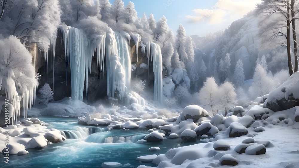 Let the winter winds guide you through a forest of frosted trees, as ...