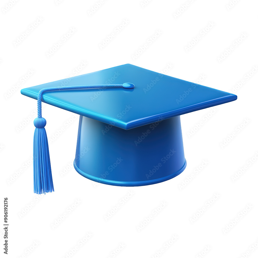 3D Blue Graduation Cap Icon On Transparent Png Background For Education ...