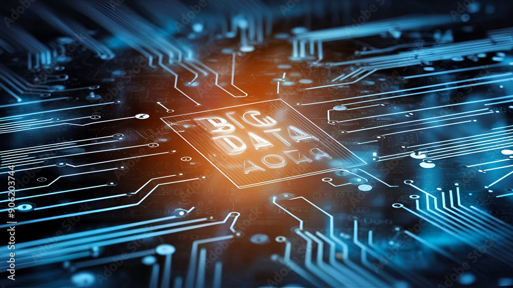 High-tech circuit board design with illuminated segments and ...