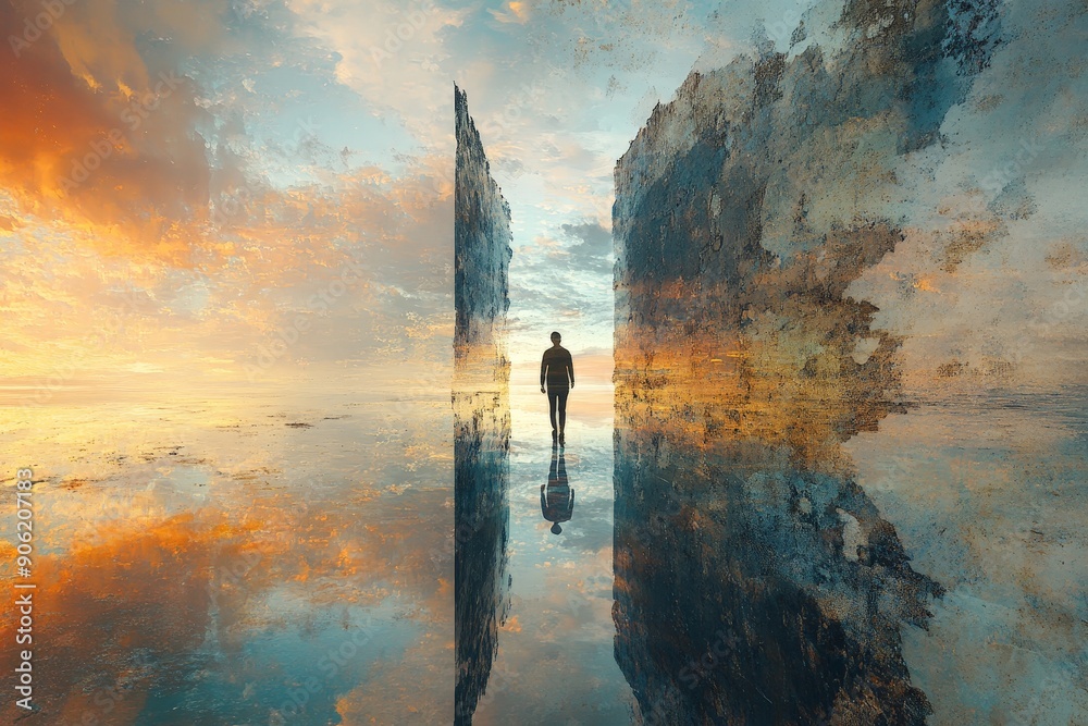 The Path of Multiple Realities - Person walking on diverging paths ...