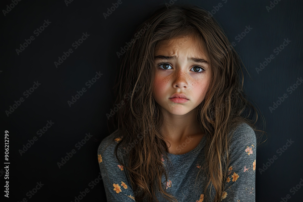 Young girl sad upset, clean background model person looking forward ...