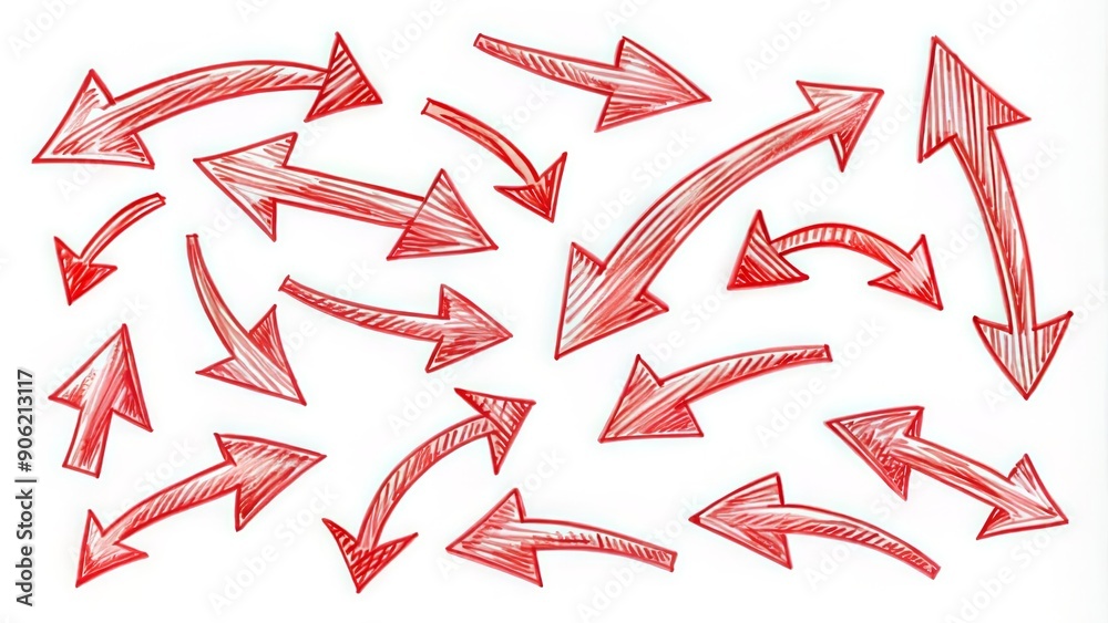 Multiple Hand-Drawn Red Arrows Pointing in Various Directions with a ...