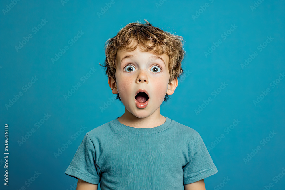 Boy looking shocked or surprised, young child model clean background ...