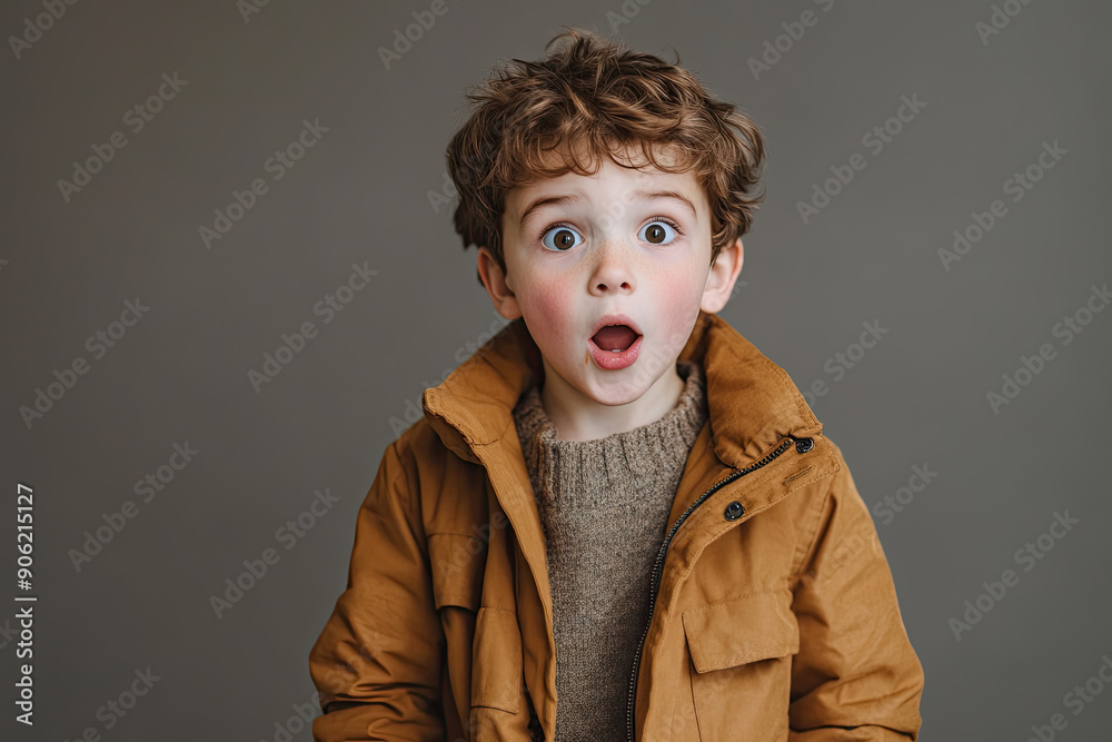Boy looking shocked or surprised, young child model clean background ...