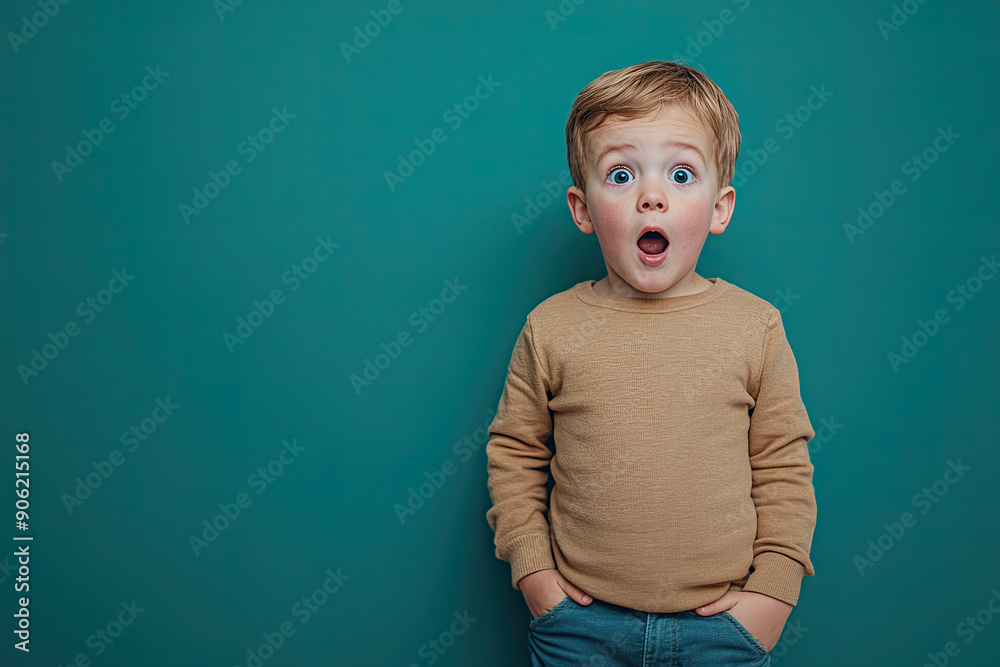 Boy looking shocked or surprised, young child model clean background ...