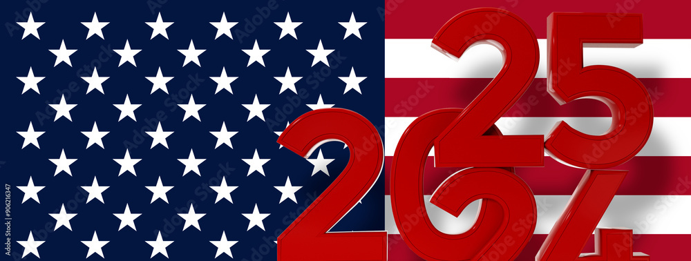 flag of the United States of America, USA, the year 2025 in bold and ...