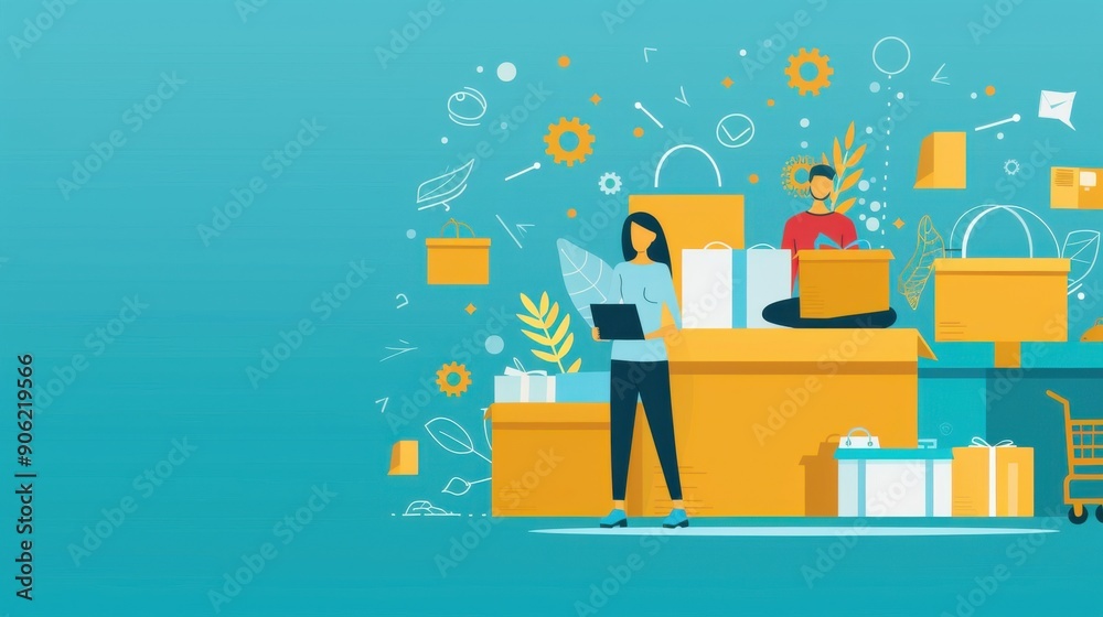 E-commerce returns process, handling customer returns efficiently, flat design illustration ...