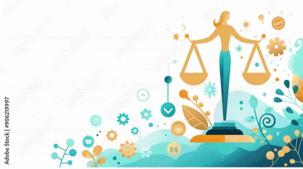 Ethical analysis, person balancing scales with moral symbols, flat ...