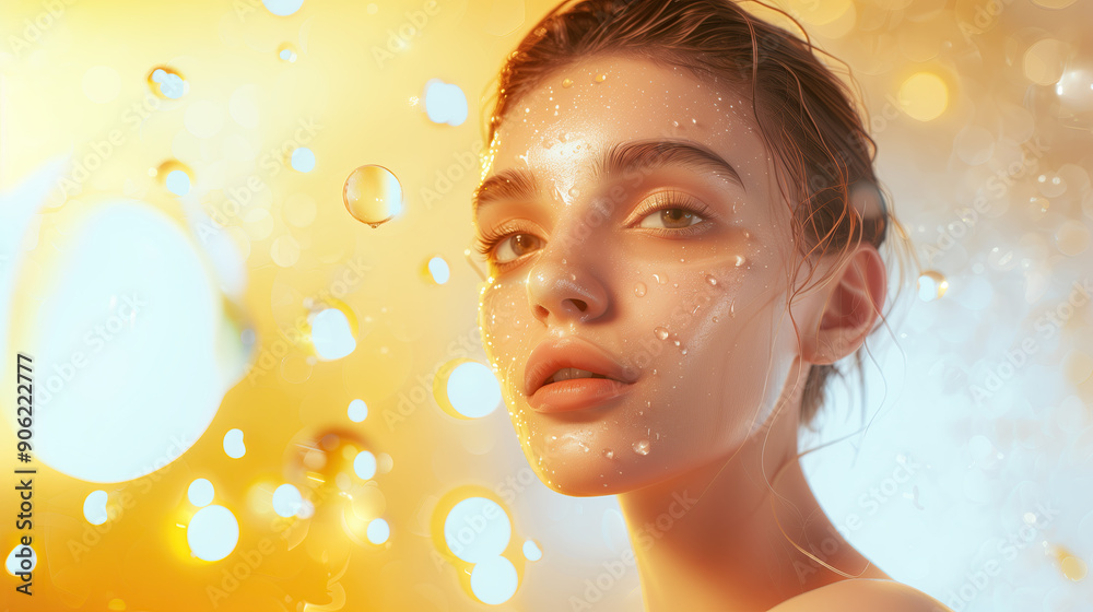 Elegant Model Featuring Dewy Glowing Skin Set Against a Minimalist ...