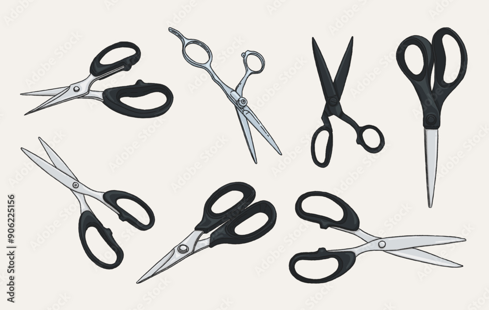 Hand drawn scissor vector set isolated on white background. Open or ...