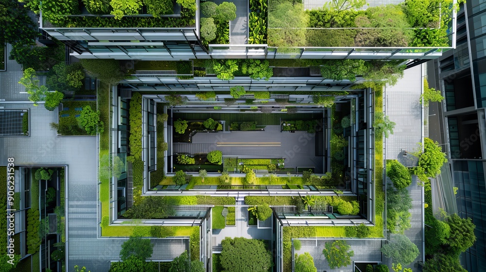 Eco-friendly building. Sustainable office building with garden on ...