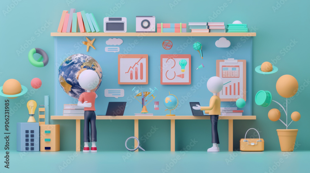 design abnormal body type big body small head of two human working ...