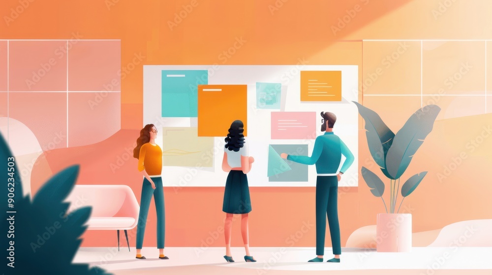 Virtual collaboration on a digital whiteboard with sticky notes and ...