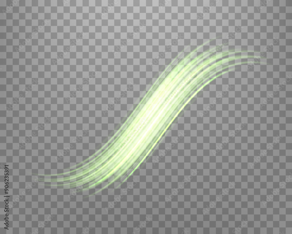 Green neon lines realistic energy speed. Abstract light effect on a ...