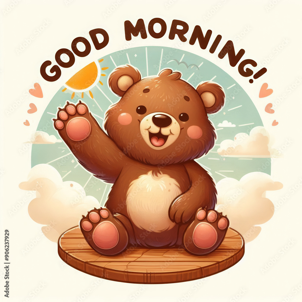 Teddy bear waving his paw and the inscription Good Morning ...