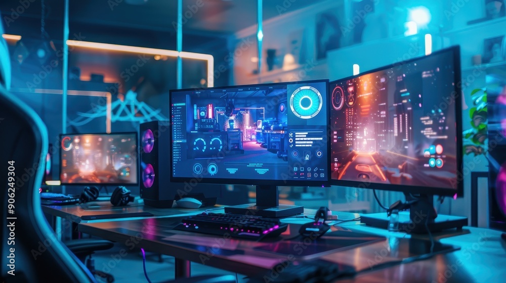 Ultimate Gaming Battlestation: Triple Monitor Setup with RGB PC, Live ...