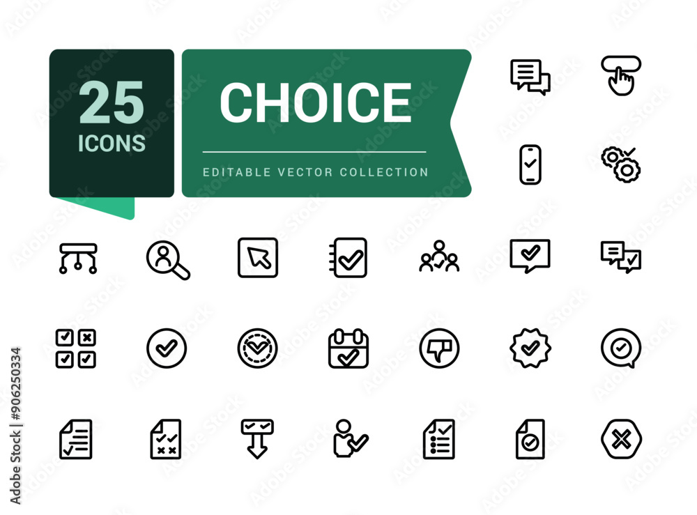 Choice icon set. Minimal outline voting elections and choice icons ...